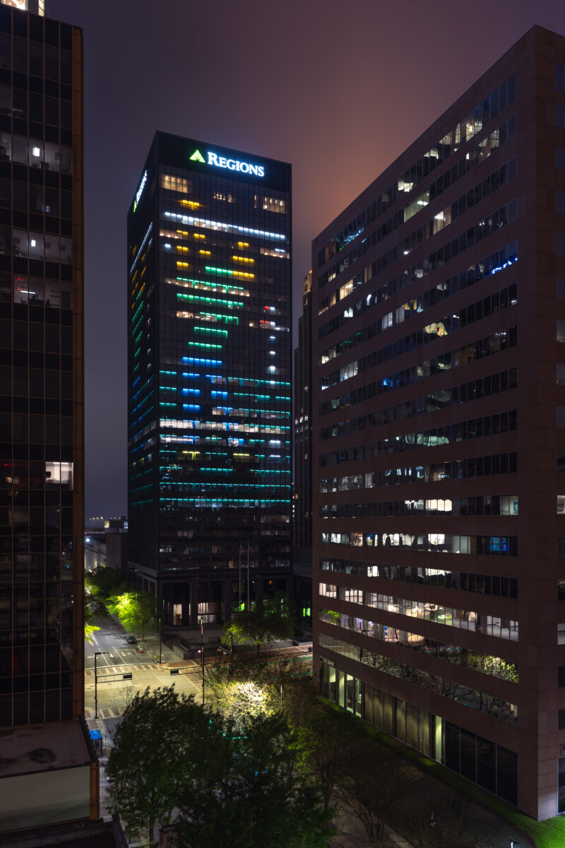 Regions Center in downtown Birmingham is “lit” for the Regions ...